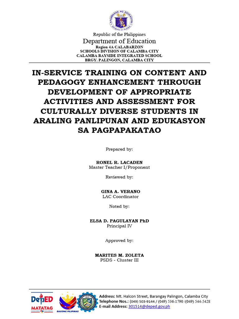 Inset Proposal Apesp | PDF | Lesson Plan | Teachers