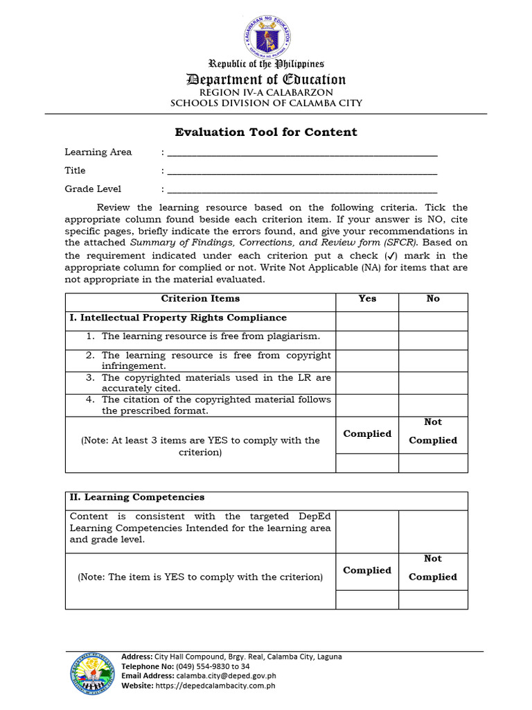 LR Evaluation Tool 2023 v.2 | PDF | Learning | Book Design