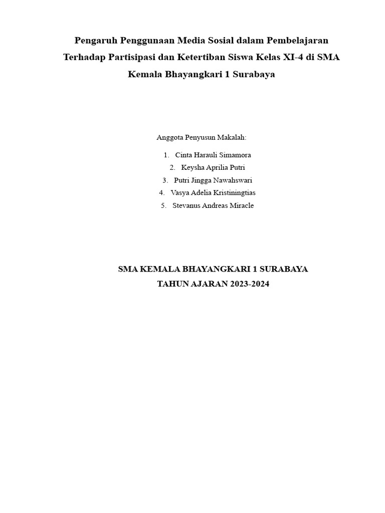 Pengaruh Penggunaan Media Sosial Dalam Pembelajaran Terhadap Partisipasi Dan Ketertiban Siswa ...