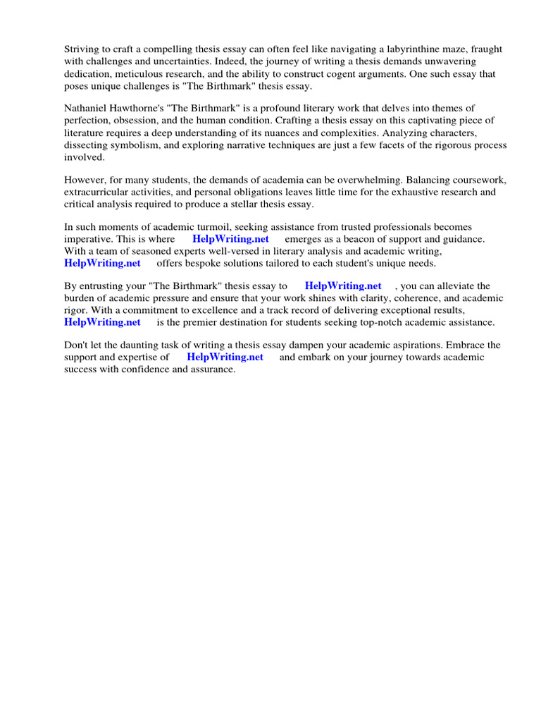 The Birthmark Thesis Essay | PDF
