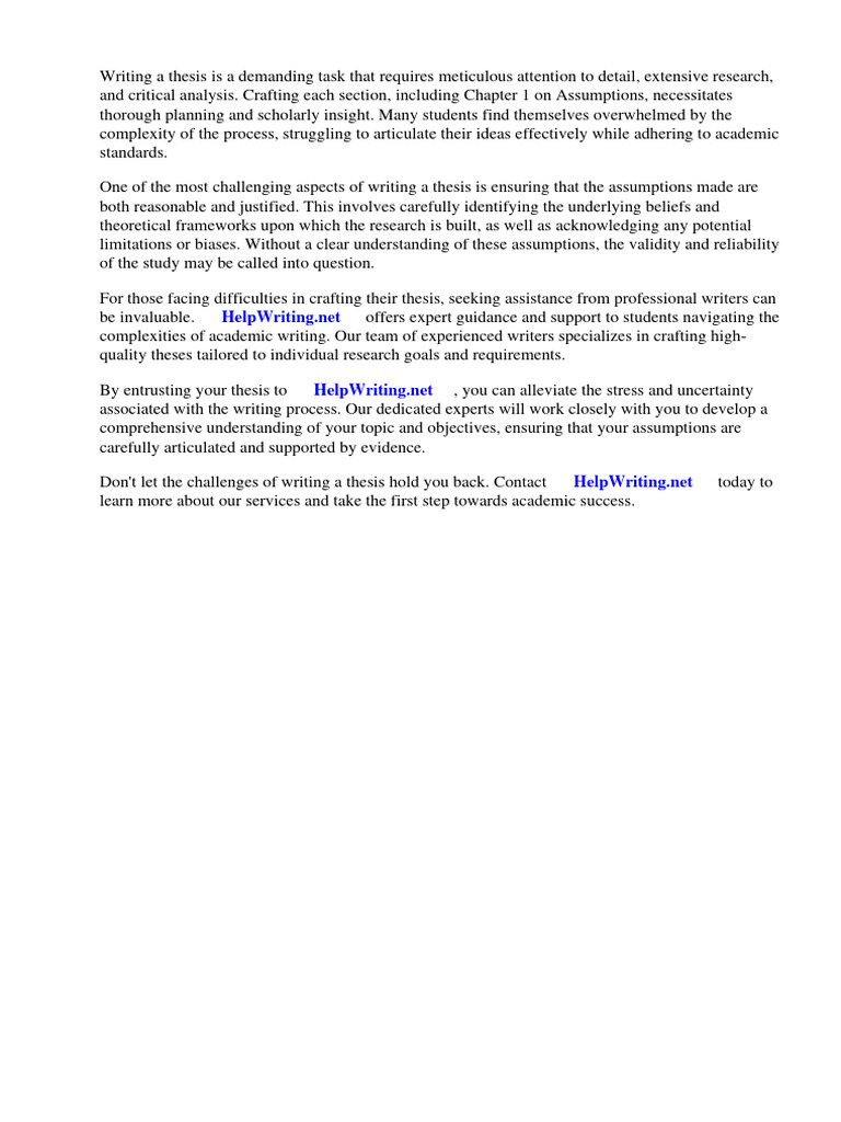 Thesis Sample Chapter 1 Assumptions | PDF | Thesis | Theory Thesis Sample Chapter 1 Assumptions | PDF | Thesis | Theory
