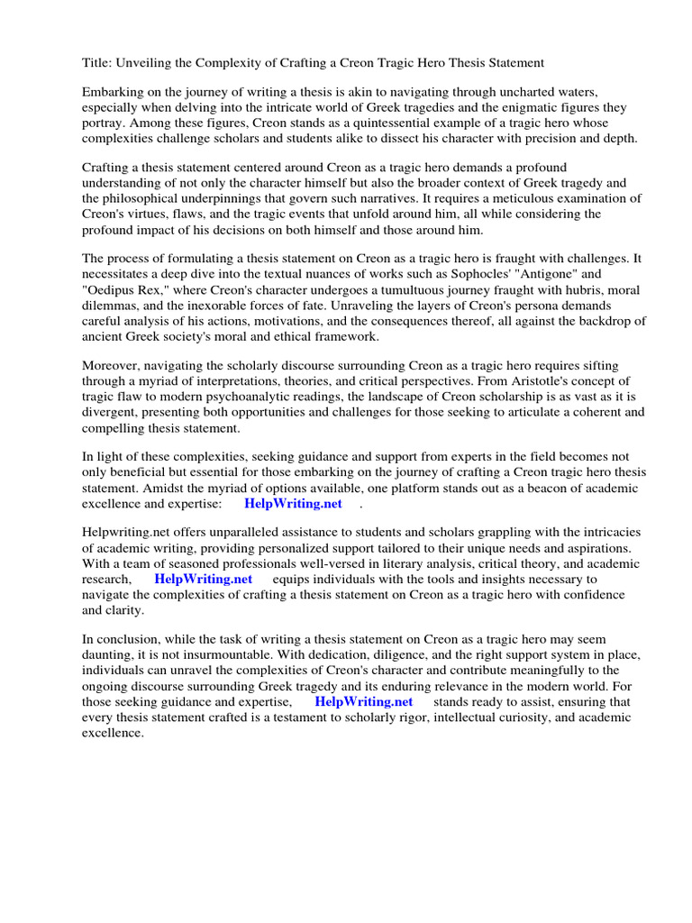 Creon Tragic Hero Thesis Statement | PDF