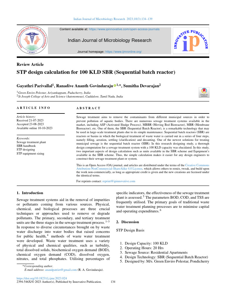 STP_design_calculation_for_100_KLD_SBR_S | PDF