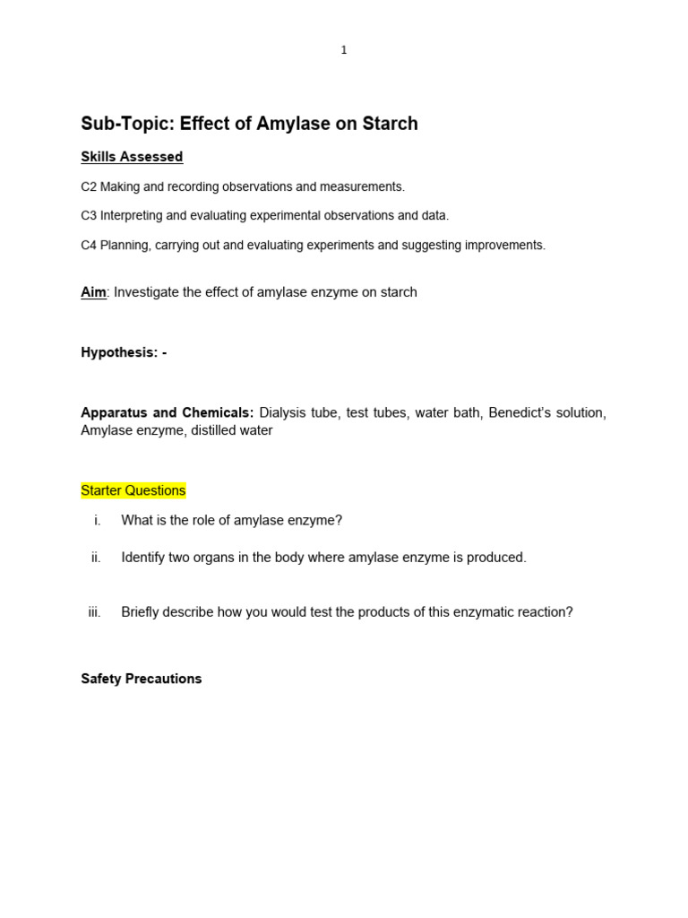 Amylase Activity Experiment Overview | PDF | Enzyme | Experiment