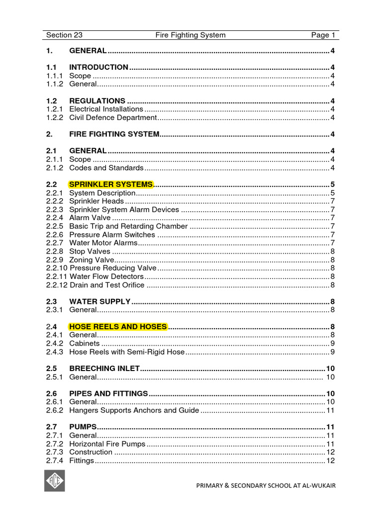 Fire Fighting Specifications | PDF | Fire Sprinkler System | Pump