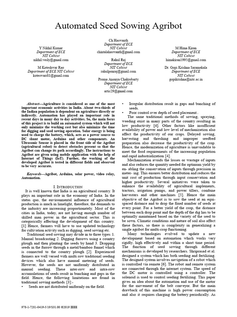 Automated Seed Sowing Agribot | Download Free PDF | Relay | Direct Current