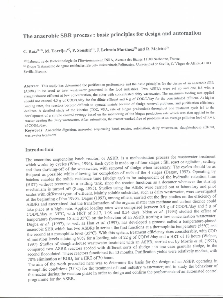 The Anaerobic SBR Process Basic Principl | PDF