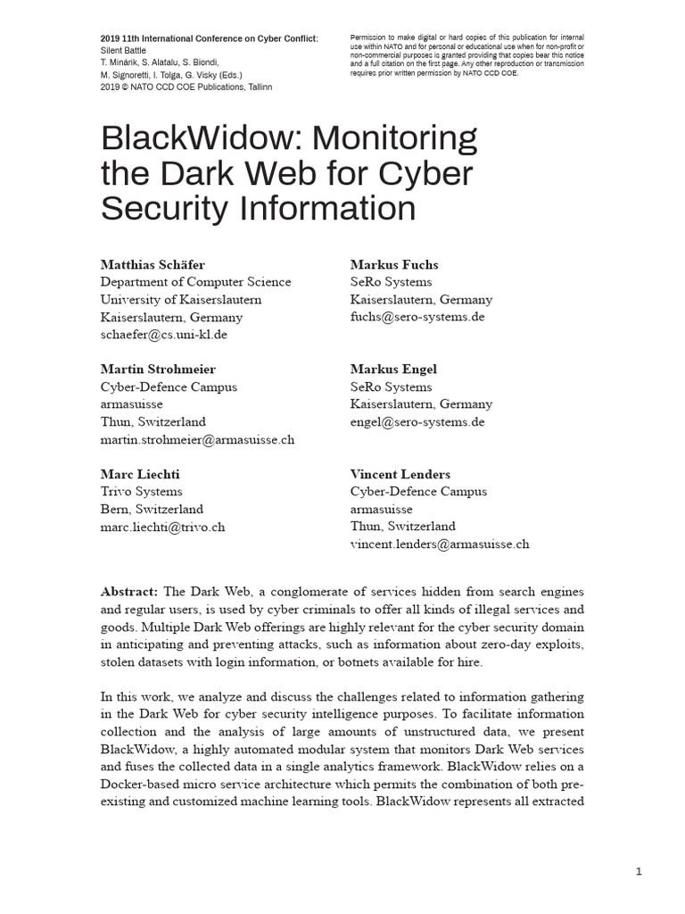 Blackwidow: Monitoring The Dark Web For Cyber Security Information | PDF | Internet Forum ...
