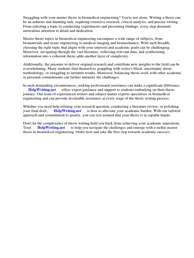 Master Thesis Topics in Biomedical Engineering | PDF | Engineering ...