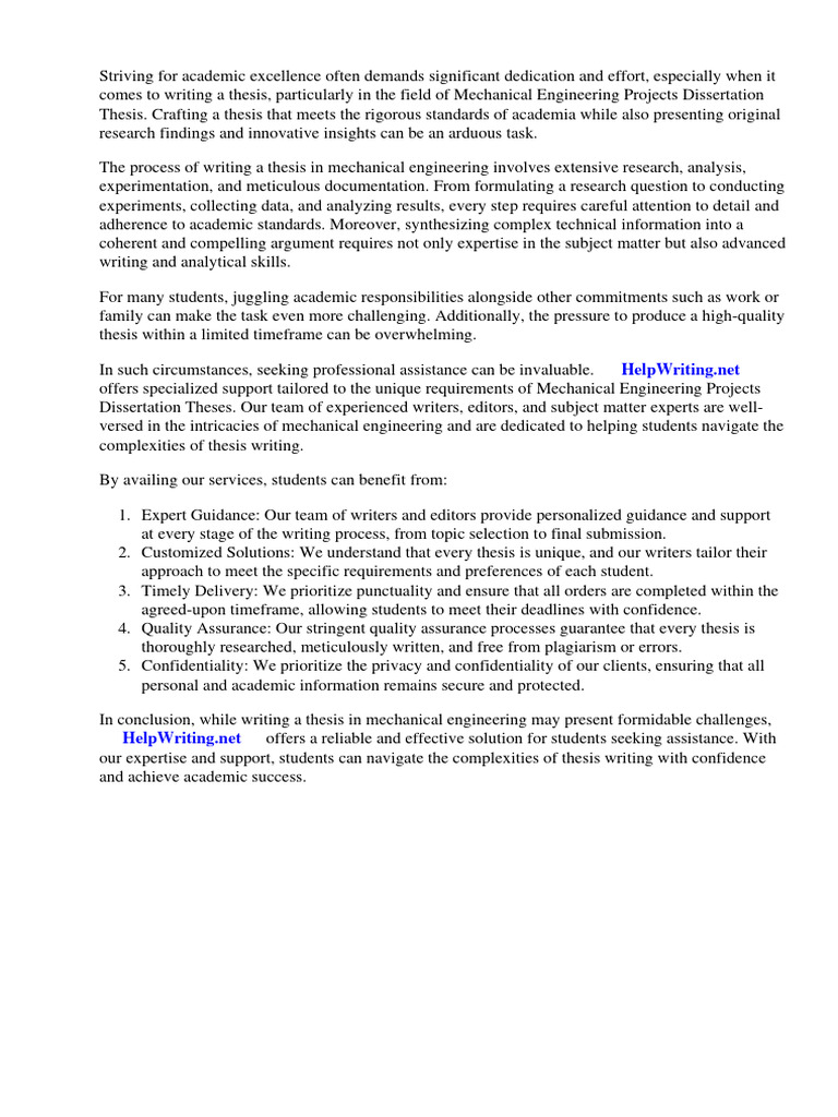 Mechanical Engineering Projects Dissertation Thesis | PDF | Thesis | Engineering