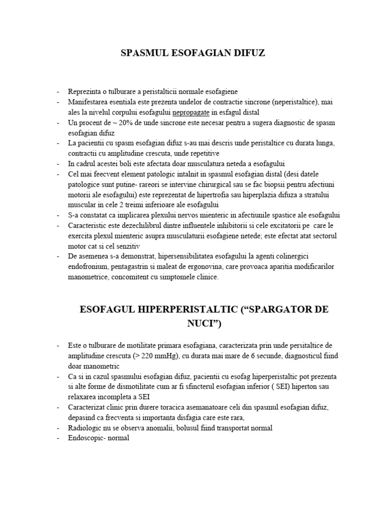 Spasmul Esofagian Difuz Si Esofagul Hiperperistaltic | PDF