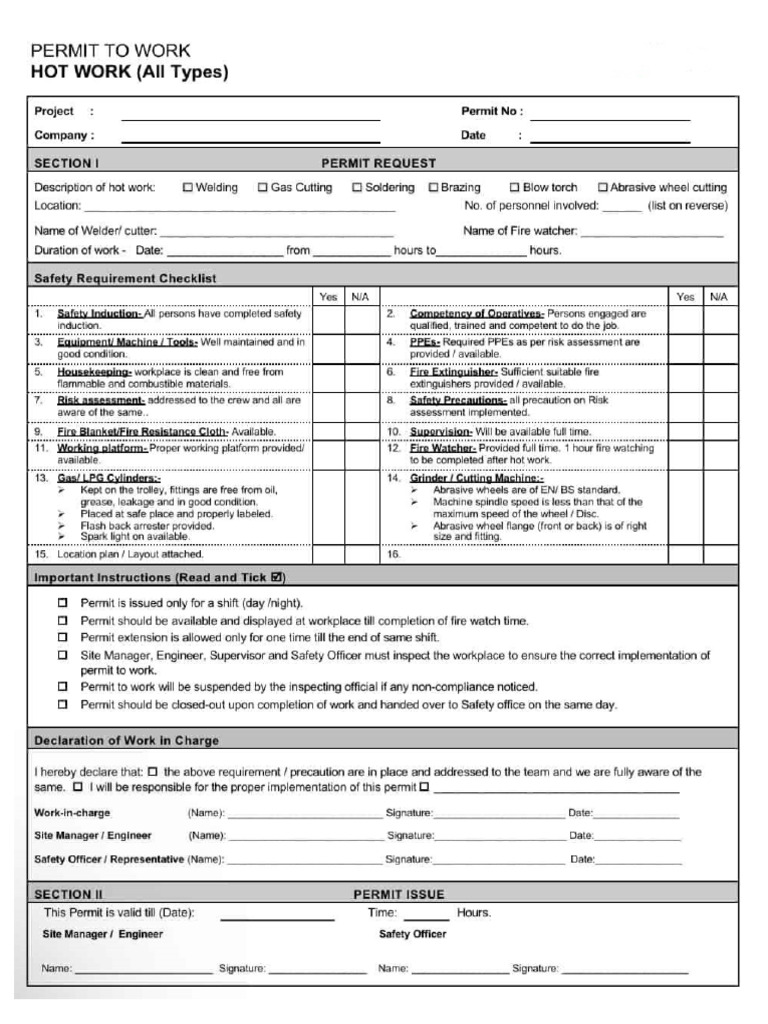 Hot Work Permit Form | PDF