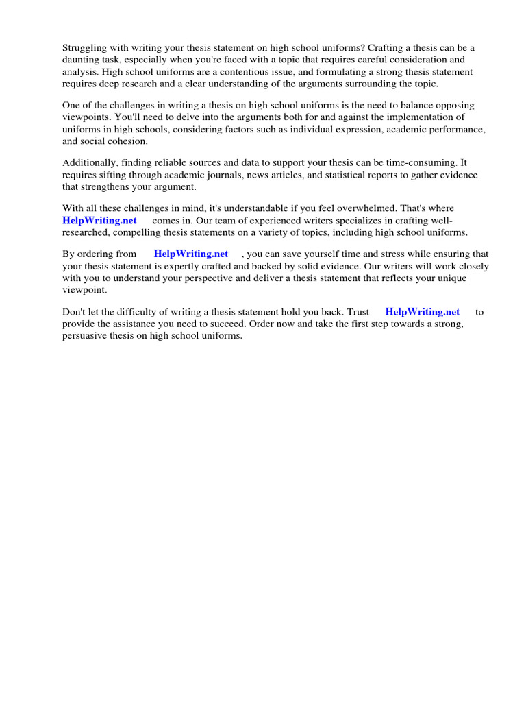 Thesis Statement Guide: High School Uniforms | PDF | Essays | Thesis
