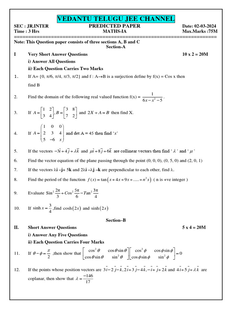 Maths A1 Paper | PDF | Function (Mathematics) | Linear Algebra