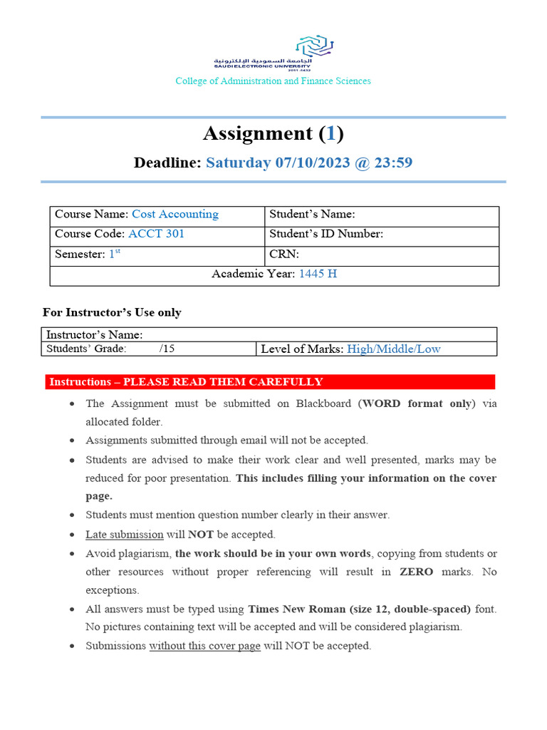 Assignment 1 Acct 301 Questions Pdf Business Business Economics