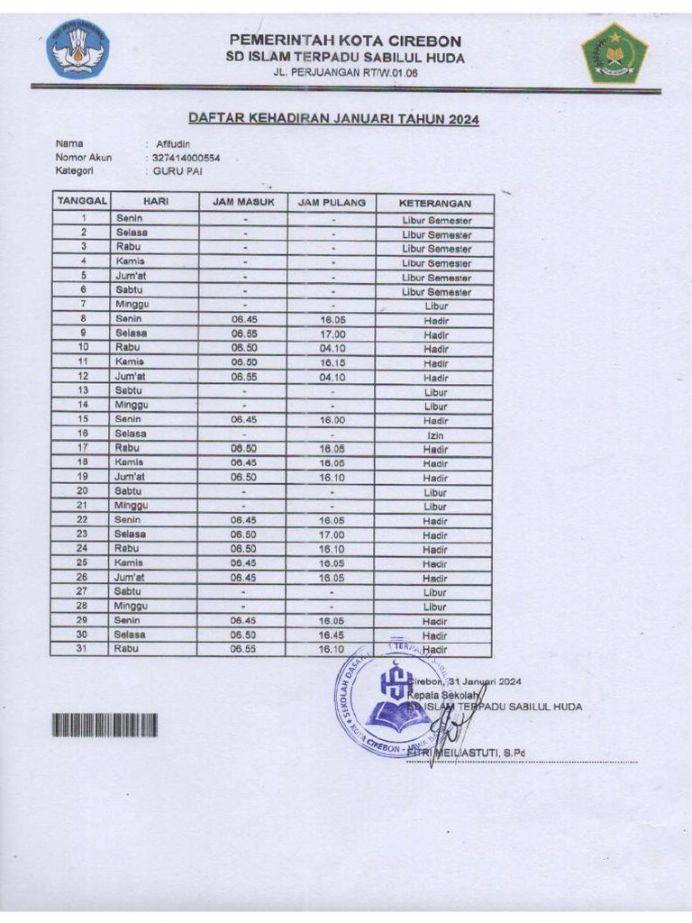 Jadwal Kehadiran 001 - 11zon | PDF