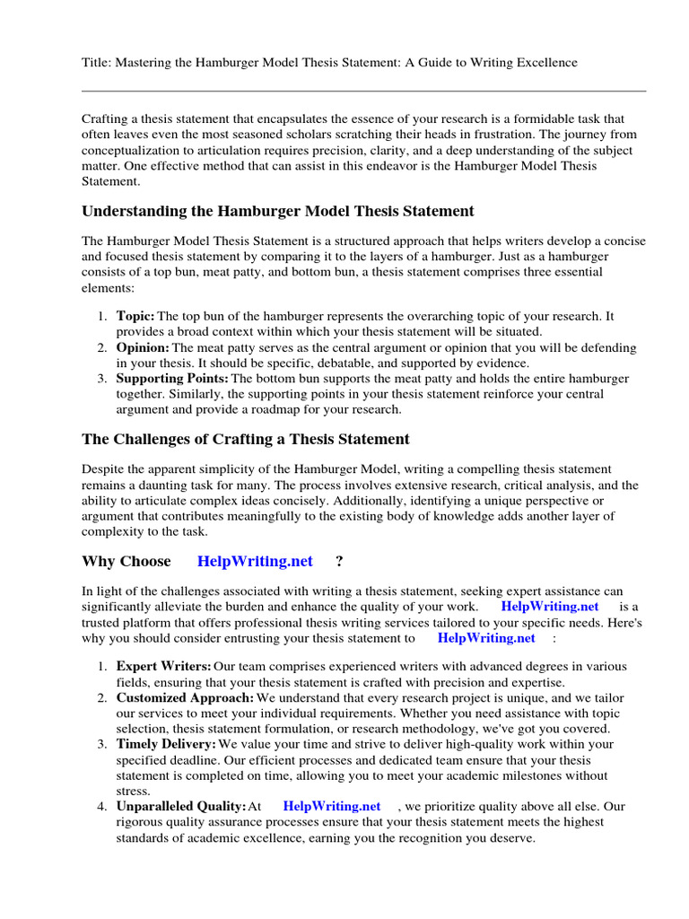 Hamburger Model Thesis Statement | PDF | Essays | Thesis