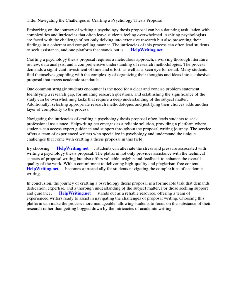 Psychology Thesis Proposal Example | PDF
