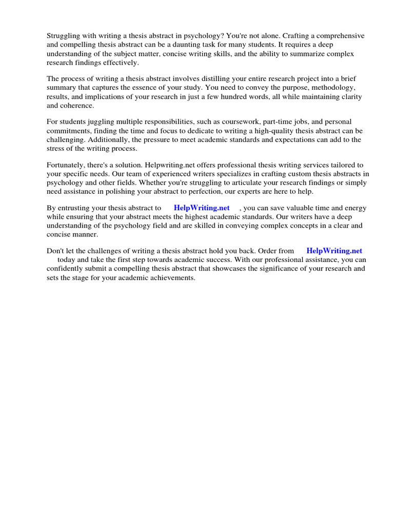Thesis Abstract Sample Psychology | PDF