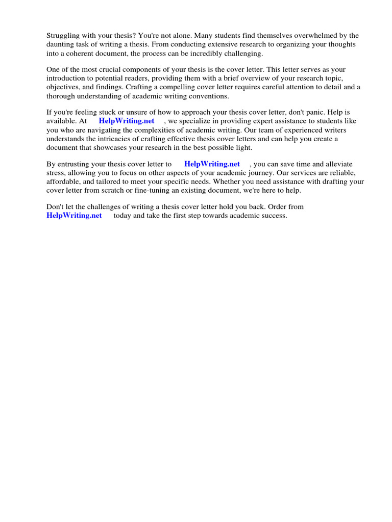 Thesis Cover Letter Sample | PDF | Thesis | Doctor Of Philosophy