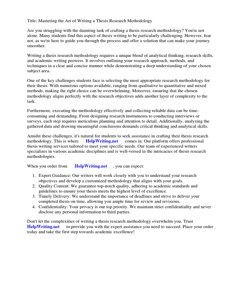 How To Write A Thesis Research Methodology Pdf Methodology Thesis