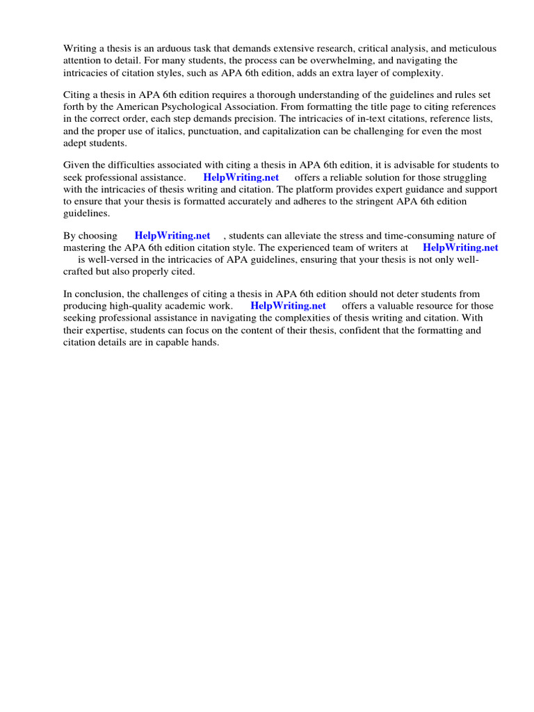 Citing A Thesis Apa 6th | PDF | Apa Style | Citation