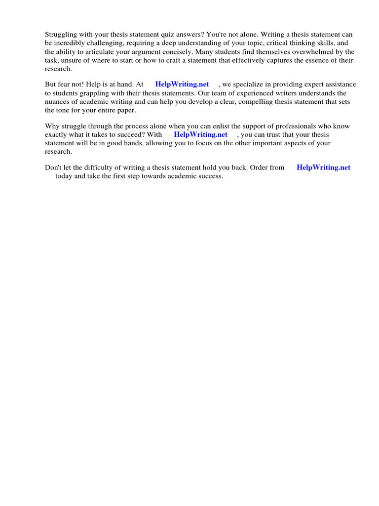Thesis Statement Quiz Answers | PDF | Essays | Thesis