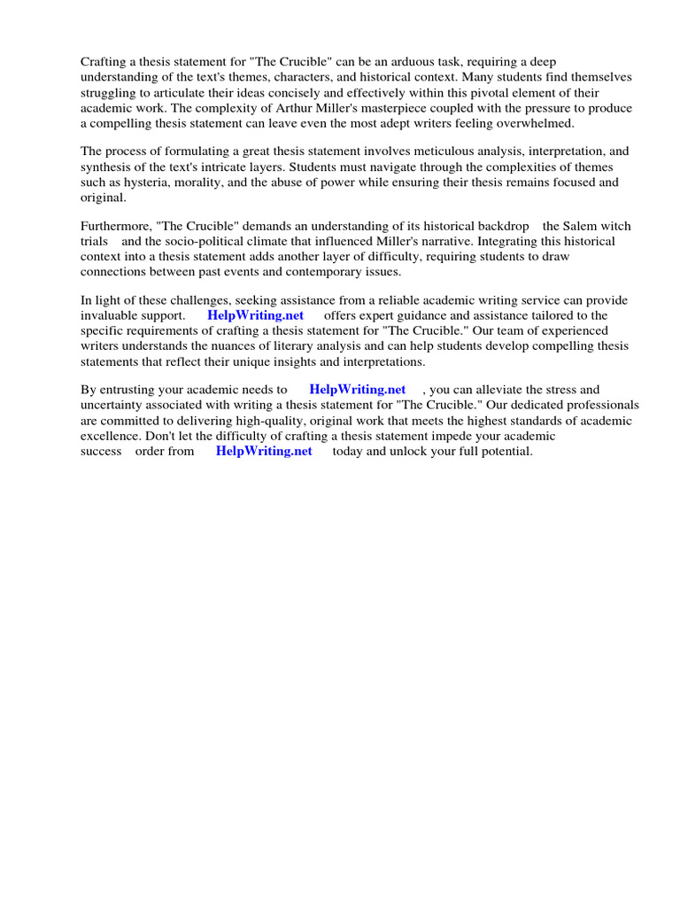 Great Thesis Statements For The Crucible | PDF