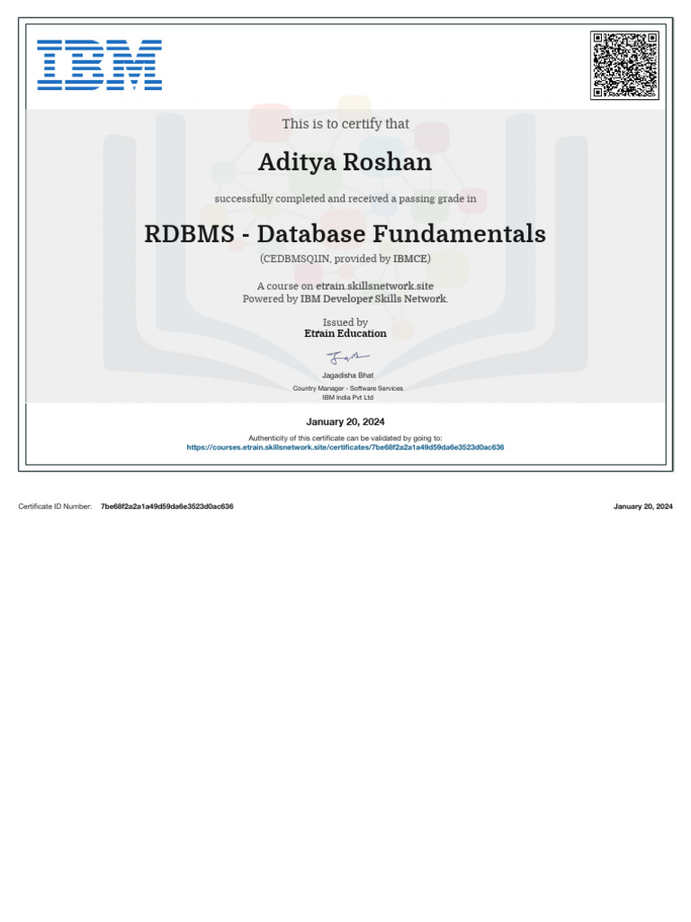 IBMCE CEDBMSQ1IN Certificate - IBM - RDBMS | PDF