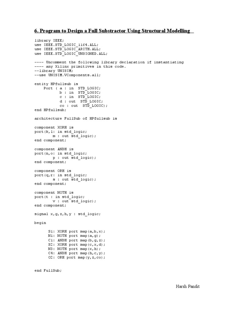 Full Subtractor Design in VHDL | PDF | Computer Engineering ...