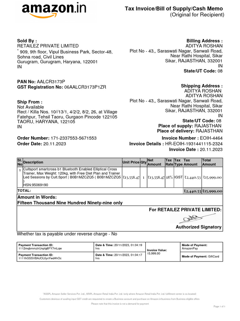 Invoice Cross Trainer | PDF
