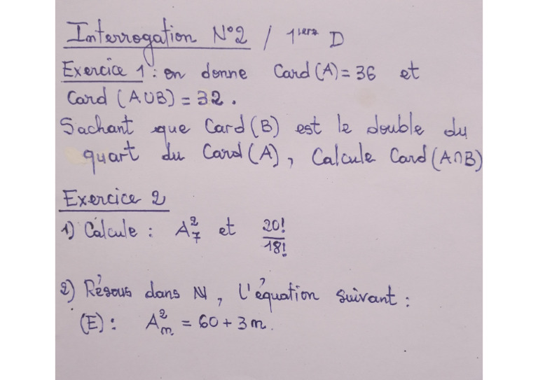 interrogation N°2 Maths 1iere D deuxième Trimestre 2024 | PDF
