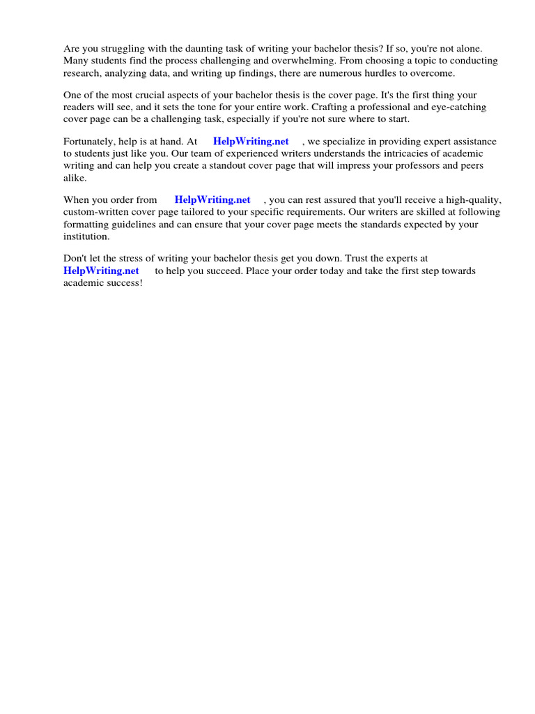 Bachelor Thesis Cover Page Example | PDF