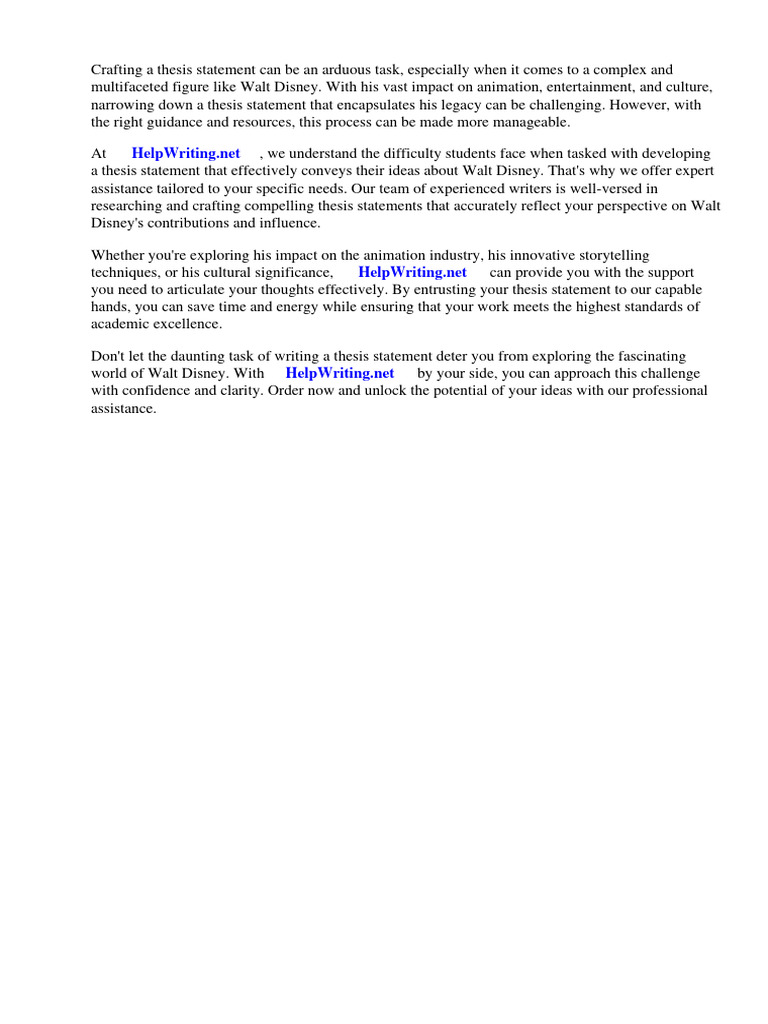 Thesis Statement Examples for Walt Disney | PDF | Essays | The Walt ...