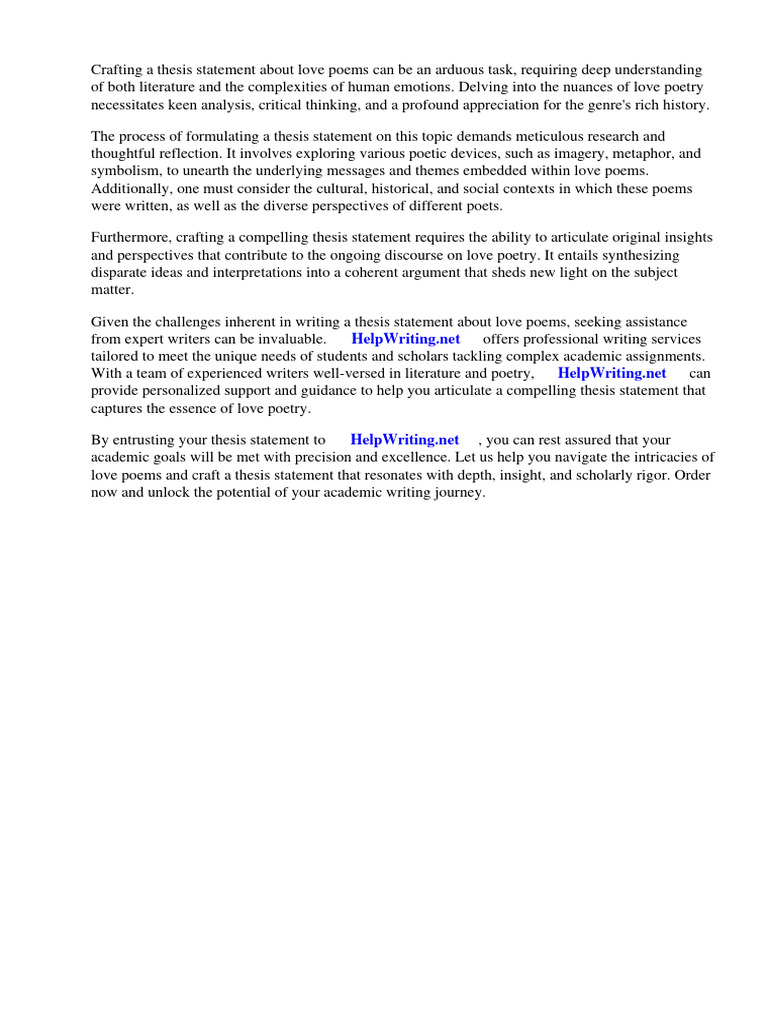 Thesis Statement About Love Poems | PDF | Love | Poetry