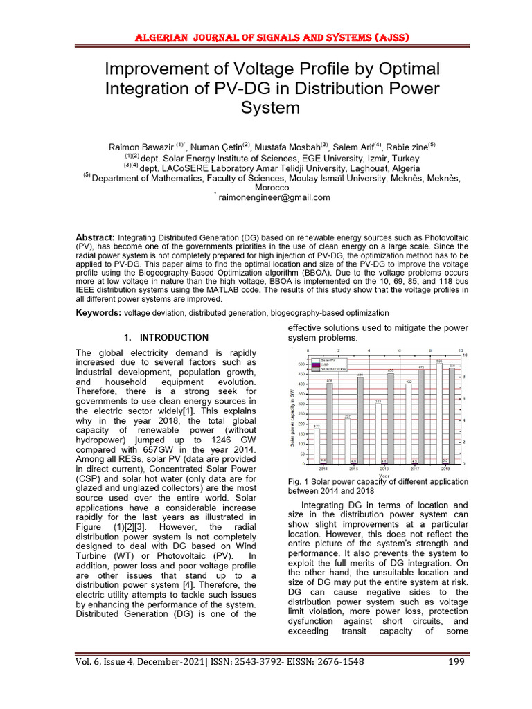 Optimize PV-DG for Voltage Profile | PDF