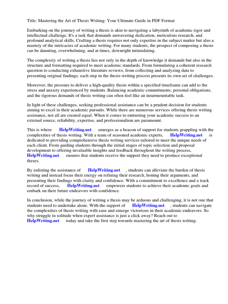 Thesis Writing Guide PDF: Expert Help | PDF