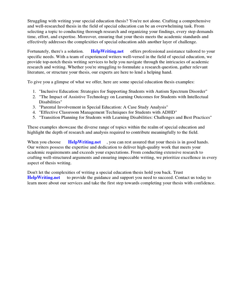 Special Education Thesis Examples | PDF | Special Education | Thesis
