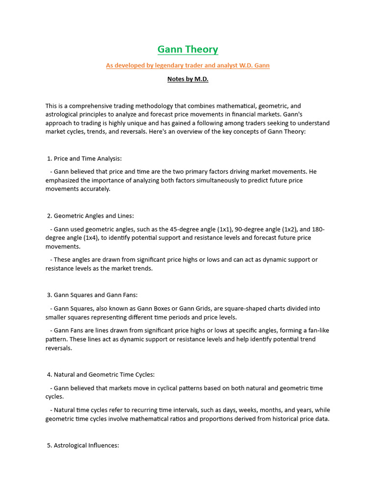 Gann Theory - Notes | PDF | Technical Analysis | Astrology