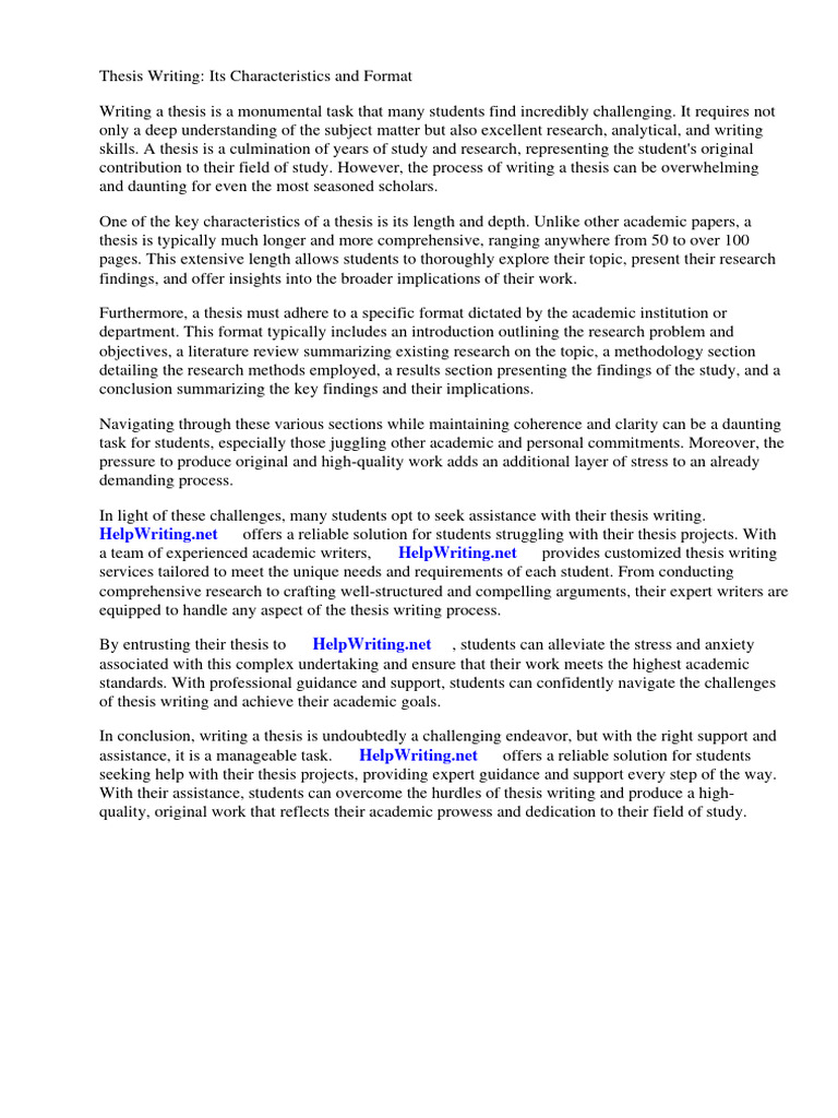 Thesis Writing Its Characteristics and Format | PDF | Essays | Thesis