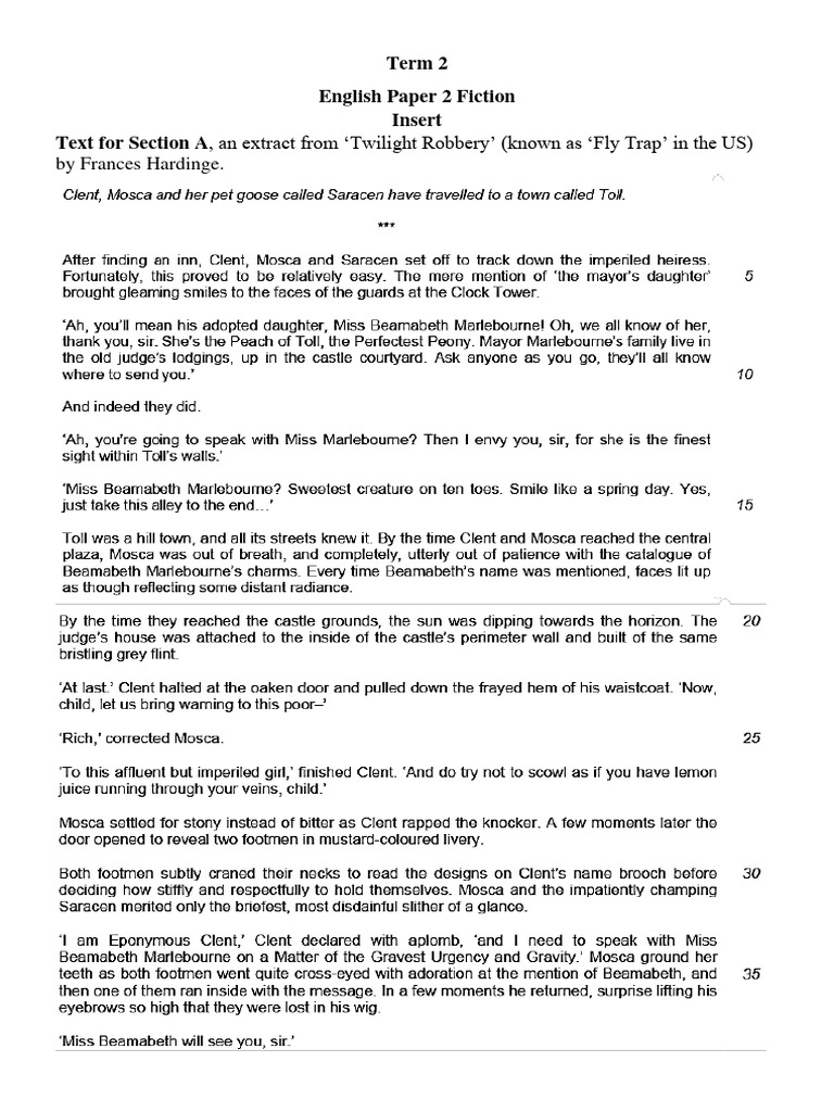 Term 2 Eng Paper 2 Fiction Insert | PDF