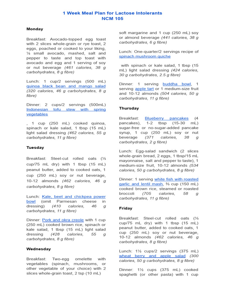 1 Week Meal Plan | PDF