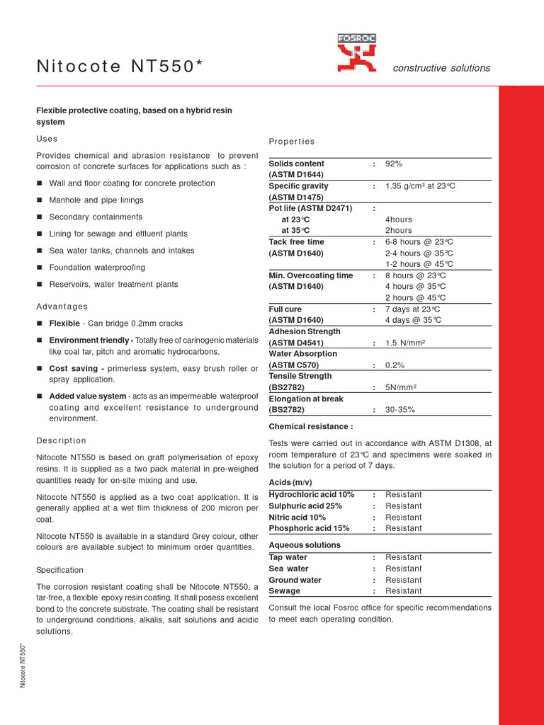 Nitocote NT550 | PDF | Concrete | Coating