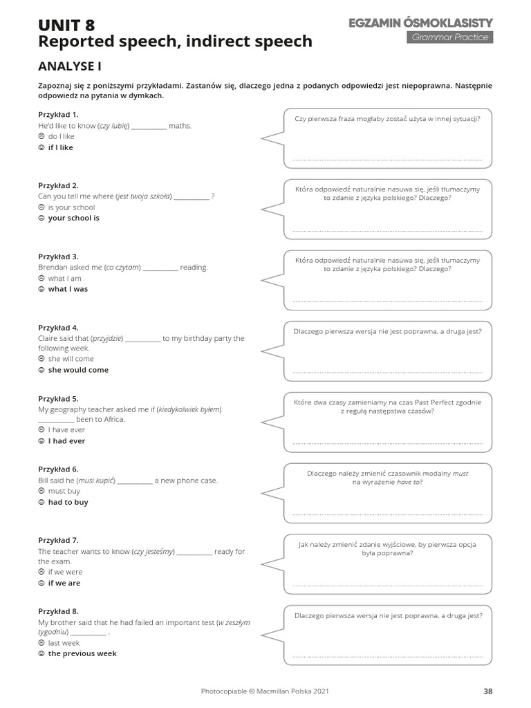 Grammar Practice UNIT 8 (Wersja Edytowalna) | PDF