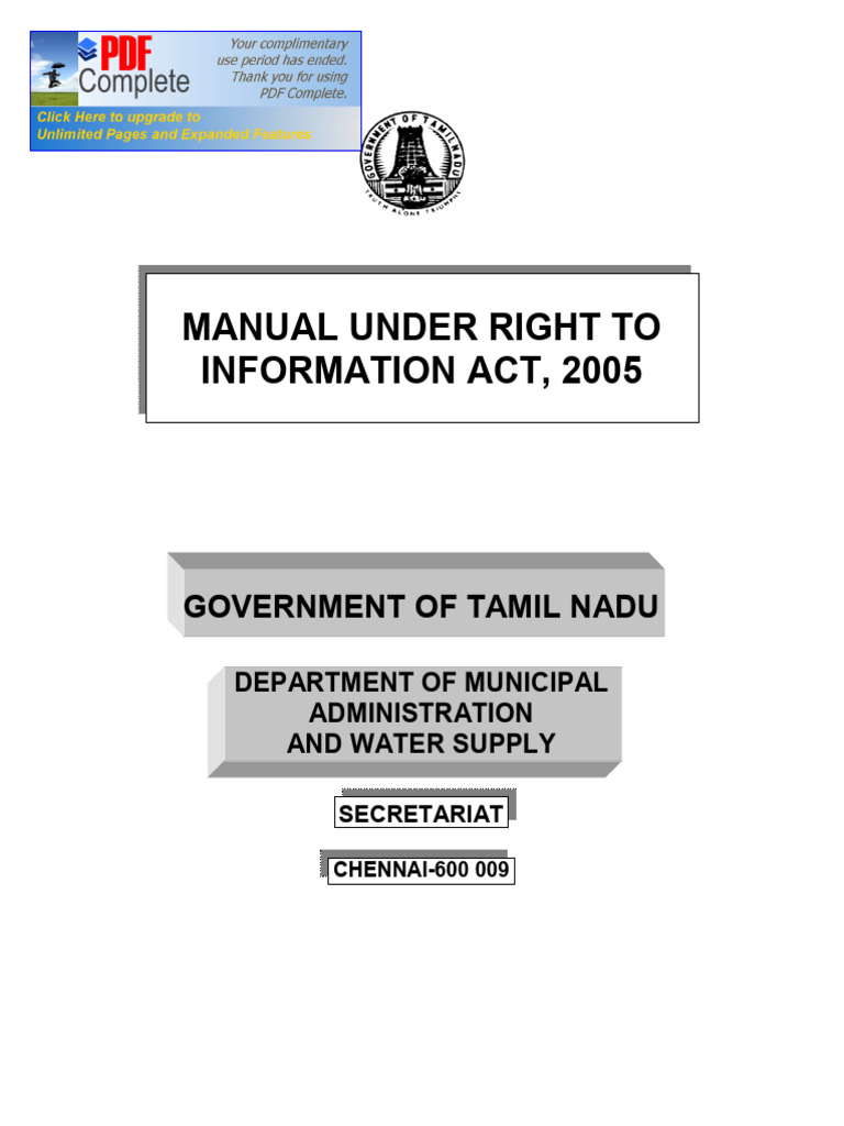 Tamil Nadu MAWS RTI Manual | PDF | Tamil Nadu | Government