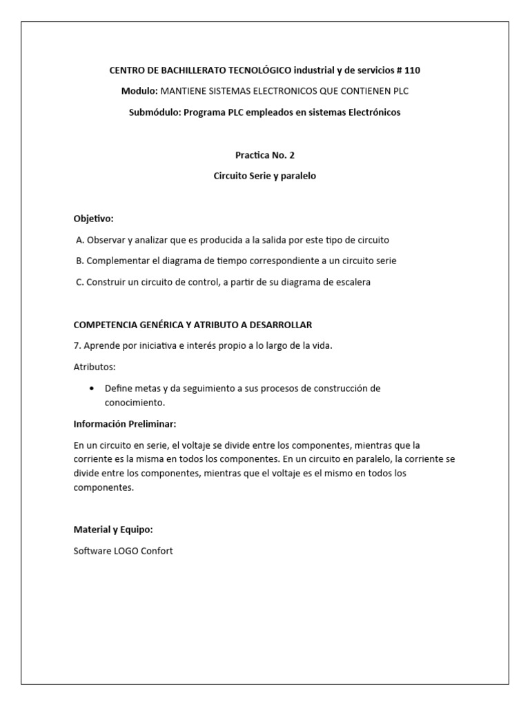 Circuitos Serie y Paralelo con PLC | PDF | Controlador lógico ...