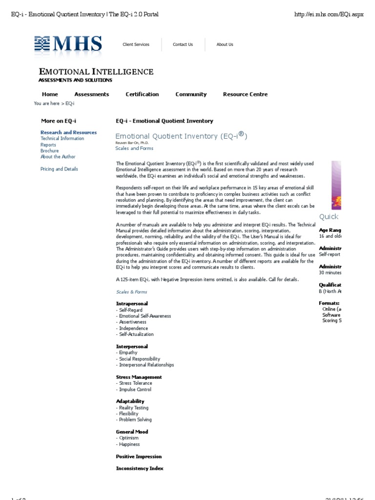 EQ-i - Emotional Quotient Inventory - The EQ-i 2.0 Portal | PDF ...