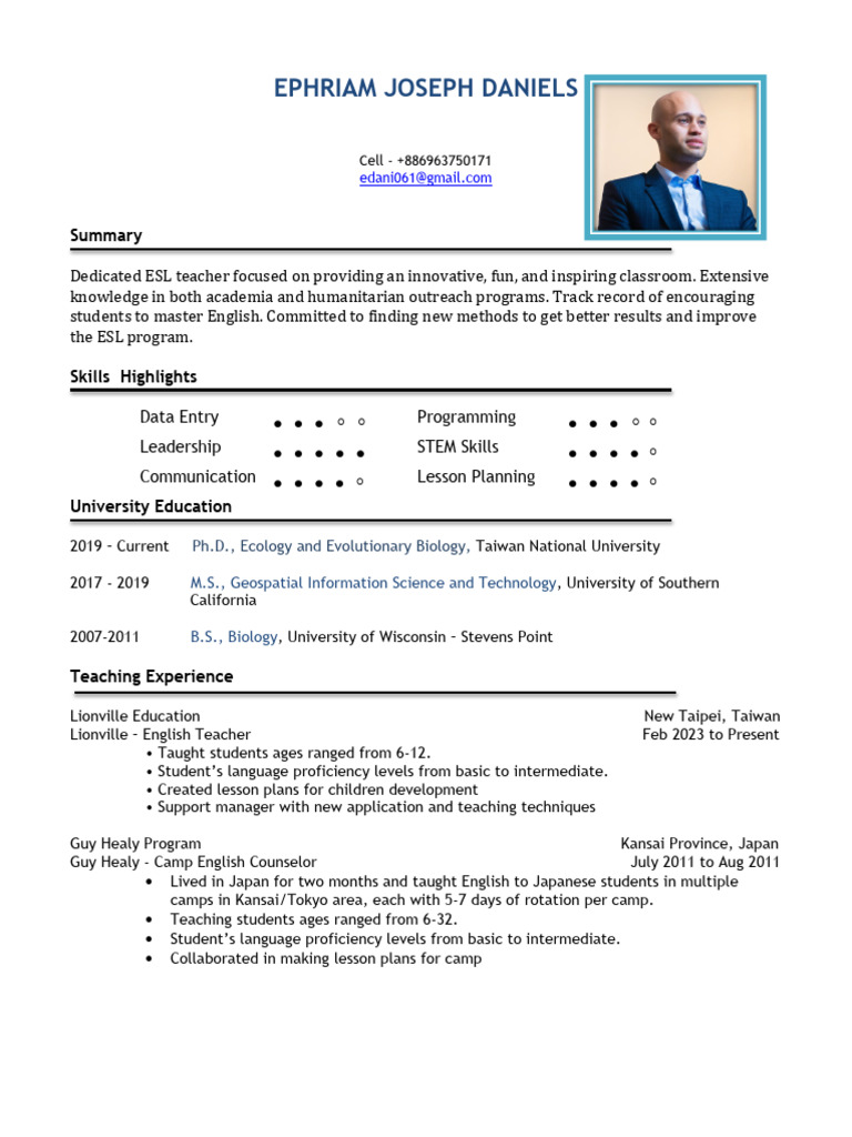 ESL Teacher with Global Experience | PDF
