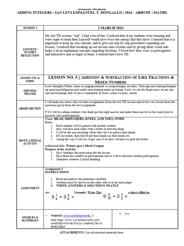 TD Lesson Plan Template | PDF
