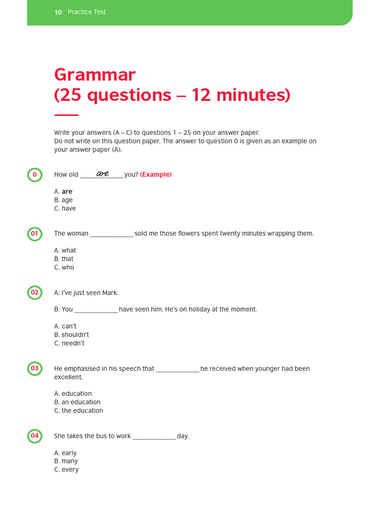 Test Grammar and Vocabulary Aptis Advanced | PDF